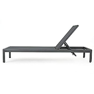 Christopher Knight Home Coral Bay Outdoor Aluminum Chaise Lounges with Mesh Seat, 4-Pcs Set, Grey / Dark Grey