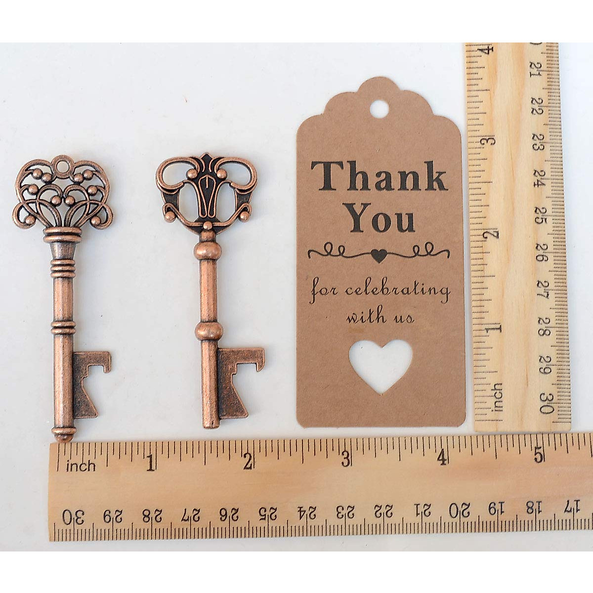 50 Pcs Copper Skeleton Key Beer Bottle Opener With 100 Pcs Thank You Card and 98 Feet Hemp Rope for Wedding Party Favors(50pcs Copper)
