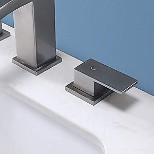 Friho Modern Widespread 3 Hole Waterfall Brushed Nickel Bathroom Faucet, Extra Large Rectangular Spout 8 inch Bathroom Vanity Sink Faucet with Pop Up Drain and Supply Lines