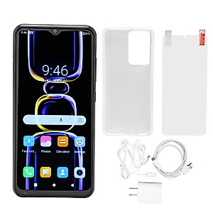 ANGGREK K60 Phone 6.53 Inch 6GB RAM 128GB ROM Face ID FHD Processor Octa Core Smart Phone for Android12 100‑240V Black (US Plug)