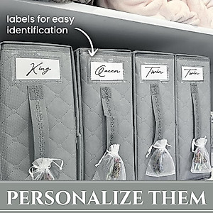 4 Pack Closet Organizers and Storage with 4 Sachet Bags, Sheet Organizers, Foldable Linen Closet Organizers and Storage, Sheet Organizer w/Label Windows, XL Bed Sheet Organizer for Linen Closet