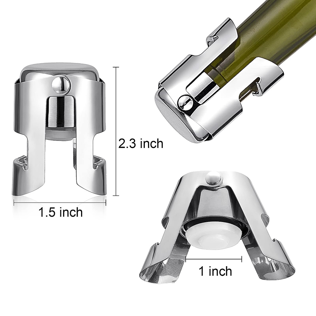 12 Pcs Stainless Steel Champagne Stopper Reusable Bottle Sealer Wine Corker Champagne Cork Stopper with a Built in Sealing Plug Compact Champagne Saver Plug for Cava Prosecco