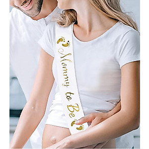 BLUPLE Mommy To Be White Satin Sash - Baby Shower Sash Decorations, Gender Reveal Party, Welcome Baby (1)