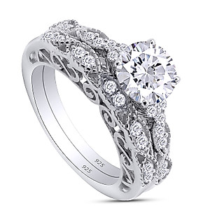 SAVEARTH DIAMONDS 1.5ct Center 7.5mm G-H-I Color Round Cut Vintage/Antique Lab Created Moissanite Engagement Ring Bridal Set In 14K White Gold Over Sterling Silver For Women Size-8