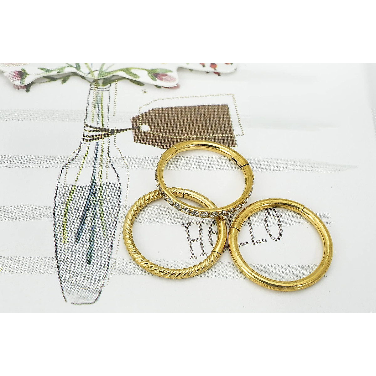 16G 8mm 10mm Hinged Clicker Segment CZ Twisted Clicker Nose Rings Hoop Helix Cartilage Daith Tragus Sleeper Earrings Body Piercing for Women Men (16G - 8mm - 3Pcs Gold)