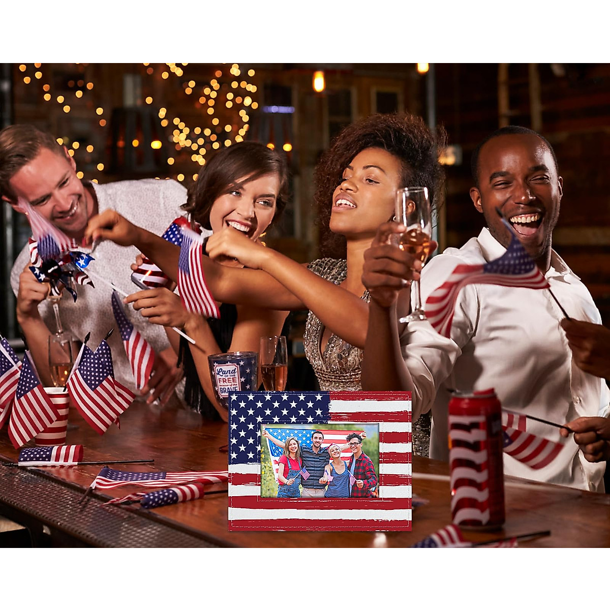 PETCEE American Flag Picture Frame Independence Day Wooden Photo Frame 4th of July Picture Frame Veterans Day Gift American Star Patriotic Desktop Decoration Christmas Memories Day Gift Supplies