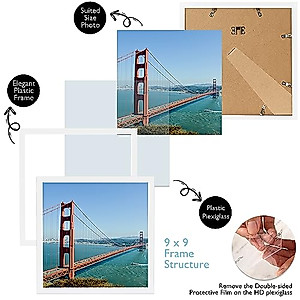 HEYTUYA 9x9 Picture Frame White for Tabletop or Wall Hanging, 9 x 9 Frame, Wall Gallery Photo Frame with Shatter Resistant Plexiglas, White