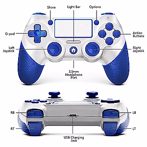 AceGamer Wireless Controller for PS4, Blue White V2 Gamepad Joystick for PS4 with Dual Vibration/6-Axis Motion Sensor/Non-Slip Grip of Both Sides and 3.5mm Audio Jack