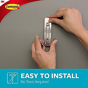 Command Large Double Bathroom Wall Hook, Damage Free Hanging Bath Hook with Adhesive Strip, Double Hook for Hanging Bath Towels, 1 Satin Nickel Colored Wall Hook and 1 Water-Resistant Command Strip, 0