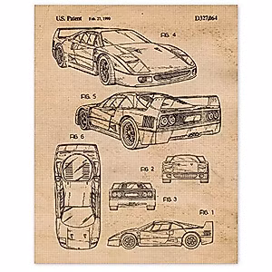 Vintage F40 Automobile Patent Prints, 1 (11x14) Unframed Photo, Wall Art Decor Gifts Under 15 for Home Office Garage Man Cave Shop Teacher College Student F1 Ferrari Team Racing Cars Coffee Fan