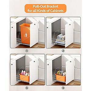RUNMI Pull Out Trash Can Under Cabinet, Under Sink Trash Can Rack with Door Mounting Kit, Cabinet Trash Can Pull Out Kit Holds 7-10 Gallon Trash Can, for Kitchen Cabinet, Trash Can Not Included