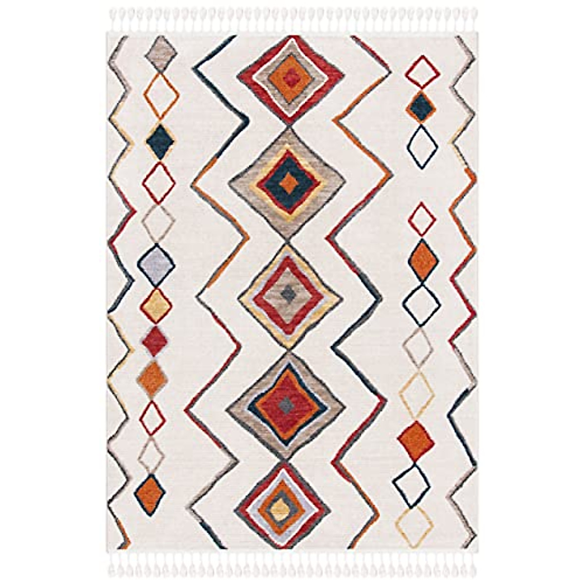 SAFAVIEH Farmhouse Collection 4'5" x 6'5" Ivory/Gold FMH599A Moroccan Boho Tassel Area Rug