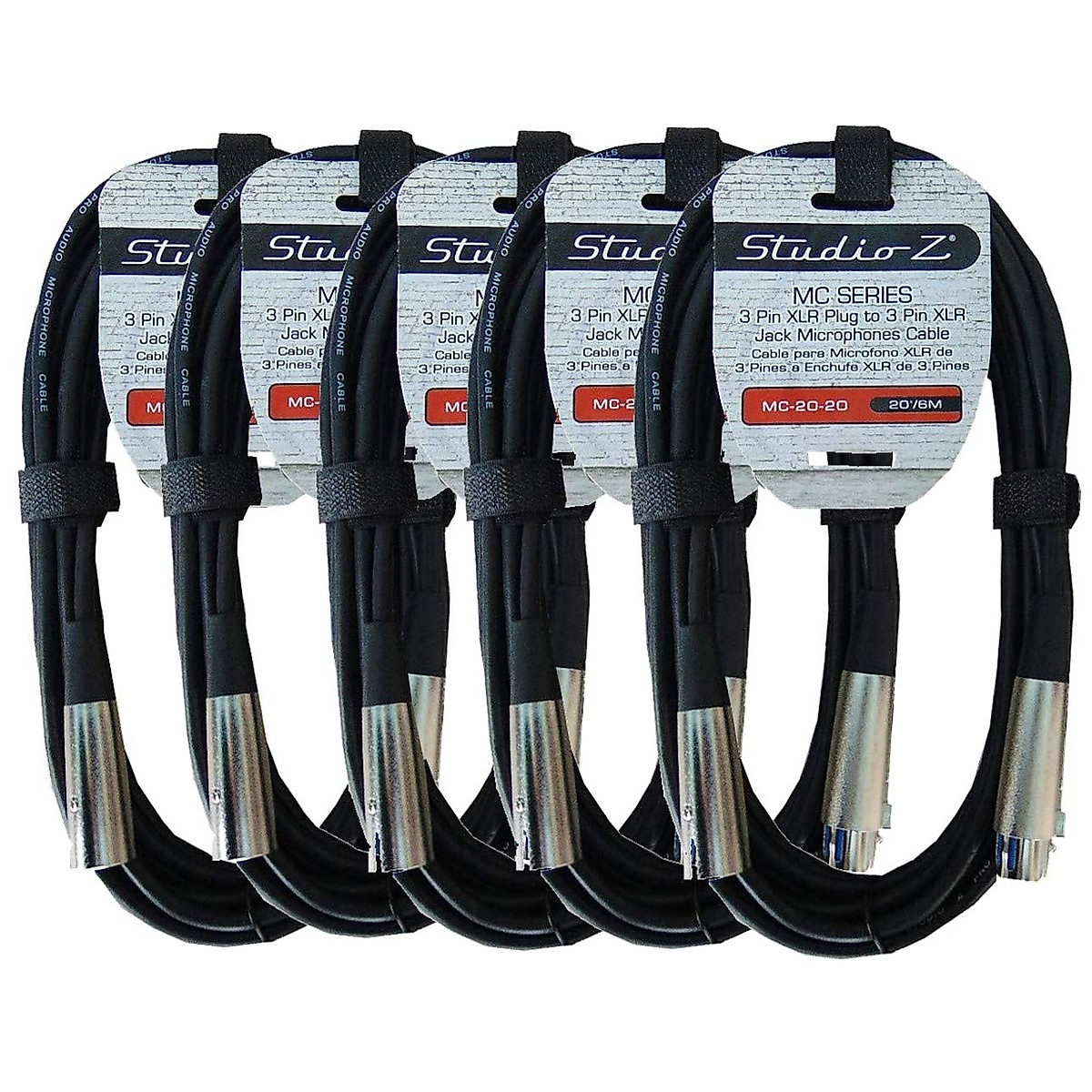 5 Pack Studio Z Microphone Cable 20 FT Mic XLR Cables Low Z Balanced Audio Male to Female Oxygen Free Braided Copper 3 Pin Built to Last (5 Pack 20ft)