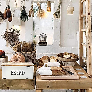 AVV Farmhouse Bread Box for Kitchen Countertop Metal White Loaf of Bread Storage Container Large Vintage Bin Retro Rustic Counter Breadbox
