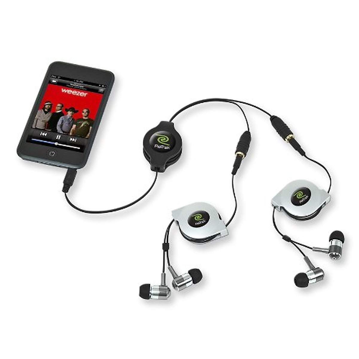 ReTrak Retractable Headphone Splitter, Black (ETCABLESPLBLK)