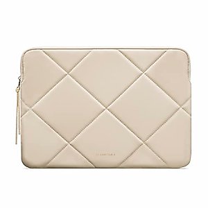Comfyable Slim Cute Laptop Sleeve 13 Inch 14 Inch Compatible for MacBook Air M2 M1, MacBook Pro 13-14 Inch M2 M1 2023-2020, Quilted Faux Leather Laptop Computer Carrying Mac Case for Women, Beige