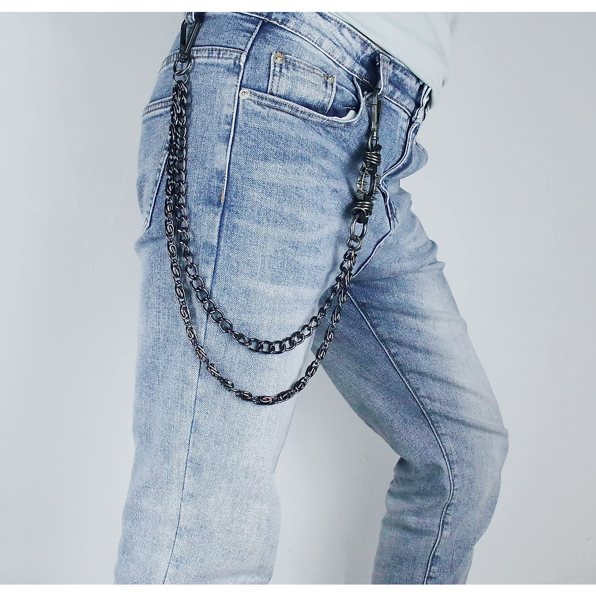 ARZASGO Unisex Punk Chains for Pants, Heavy Duty Multi-layer Belt Chains Hip Hop Trousers Jeans Chain with Carabiner Clasps for Wallet Keys (Spike Chain)