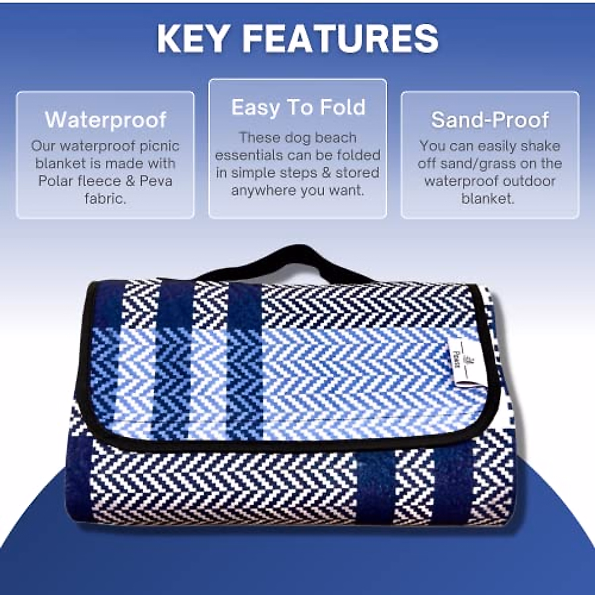 Picnic Blankets w/Stakes - Waterproof Camping Blankets - Foldable Compact Beach Blankets - Travel Picnic Blanket w/Polar Fleece & Peva - Portable Camping Gear - Perfect for Backyard, Park & More