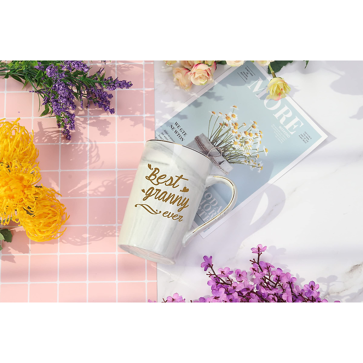 WENSSY Best Granny Ever Mug, Gifts for Granny, Birthday Mothers Day Gifts for Granny Grandma from Granddaughter Grandkis Grandson 14 Ounce Grey with Gift Box