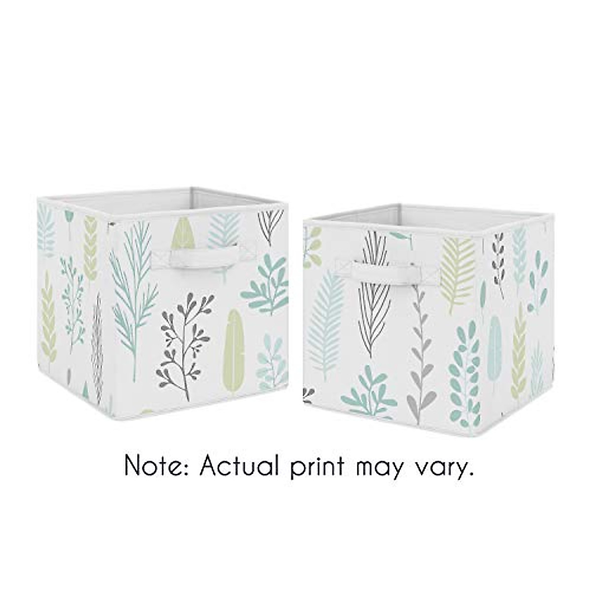 Sweet Jojo Designs Blue Tropical Leaf Foldable Fabric Storage Cube Bins Boxes Organizer Toys Kids Baby Childrens - Set of 2 - for The Turquoise Grey Green Botanical Rainforest Jungle Sloth Collection