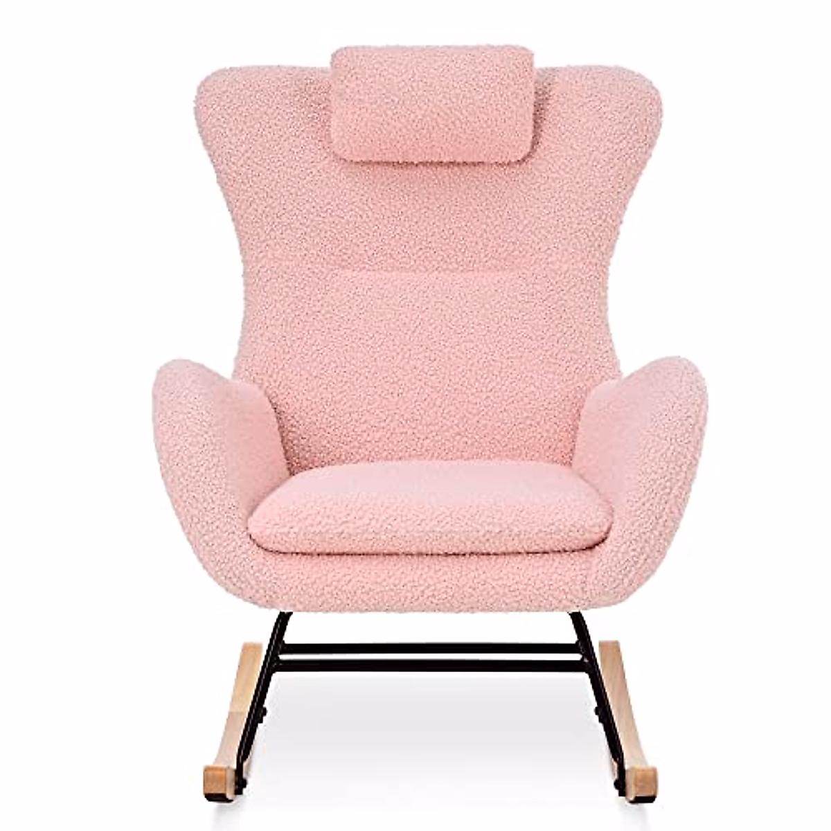 Morhome Upholstered Nursery Rocking Chair-Comfy Glider Rocker with Padded Seat, High Backrest, and Armrests for Living Room Bedroom Offices, Pink