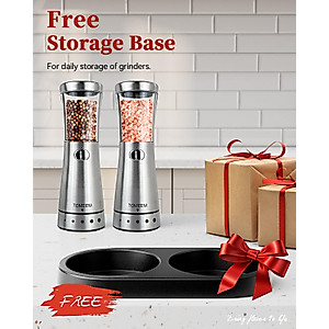 Electric Salt and Pepper Grinder Set with Storage Base, Stainless Steel Rechargeable Salt and Pepper Grinder Set with 4.5 oz Large Capacity, 1.8" Wide Mouth, Adjustable Coarseness, Ideal for Kitchen