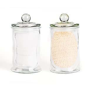 Easeen Mini Glass Apothecary Jars, Bathroom Storage Organizer Canisters for Cotton Swabs, Cotton Balls, Makeup Sponges, Bath Salts, Hair Ties, Makeup - Set of 3
