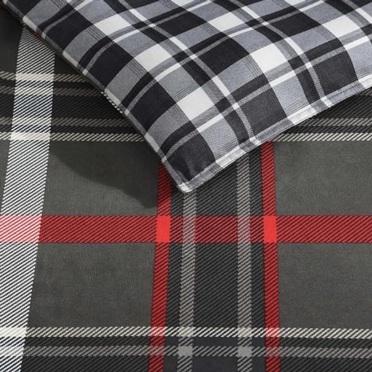 Eddie Bauer - Queen Duvet Cover, Reversible Bedding Set with Matching Shams, Cozy Home Decor (Willow Plaid Grey, Queen)