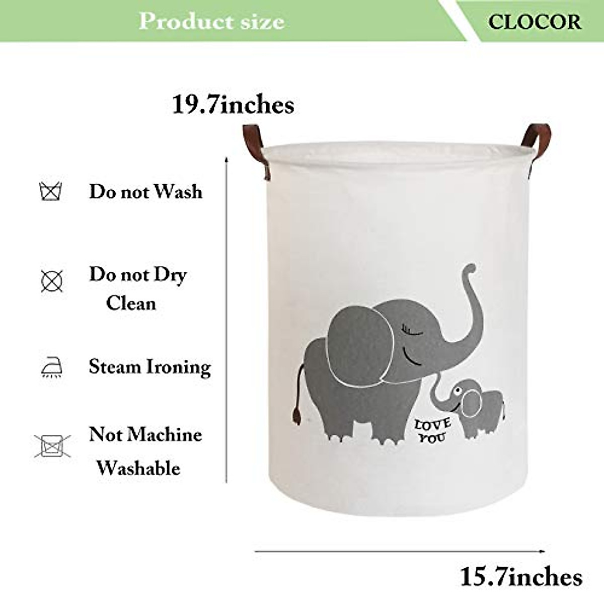 CLOCOR Collapsible Round Storage Bin/Large Storage Basket/Clothes Laundry Hamper/Toy Storage Bin (Love Elephant)