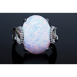 Belantina Heartland By Beverley Mitchell 10K Rose Gold with .925 Sterling Silver Oval Lab Created Opal Cabochon & Diamond Accented Statement Ring (H-I Color, I2-I3 Clarity) - Size 8