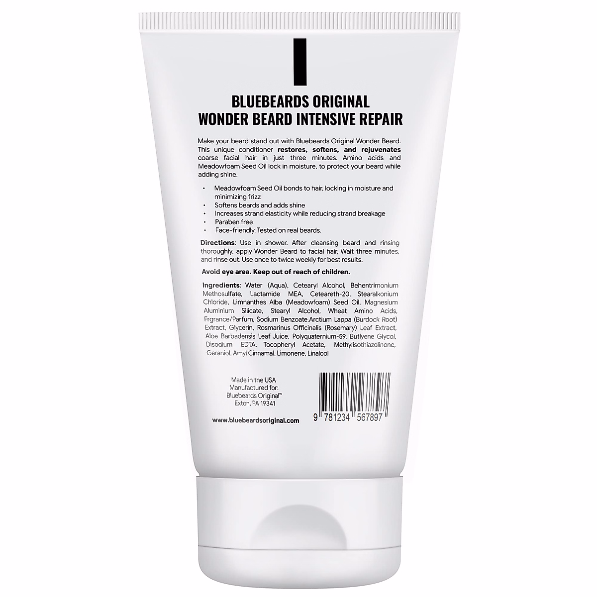 Bluebeards Original Wonder Beard Intensive Repair, 4 oz. - Beard Conditioner for Men with Meadowfoam Seed Oil & Amino Acids to Deeply Restore, Soften, and Rejuvenate Your Beard and Skin - Made in USA