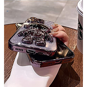 MANLENO Electroplated for iPhone 14 Pro Max Case for Women Girls Astronaut Hidden Stand Case with Camera Protection Foldable Astronaut Kickstand Phone Case Glitter Soft Protective Case (Deep Purple)