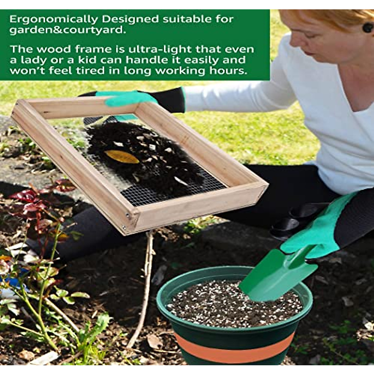 Soil Sifter, Dirt Sifter for Gardening, Compost Sifter, Garden Sieve, Light Wood Sifter for Rocks, Screen Sifter Top Soil/Peat Moss/Worm/Leaves/Loam Soil/Sand,Great Garden Tool for Plants & Vegetables