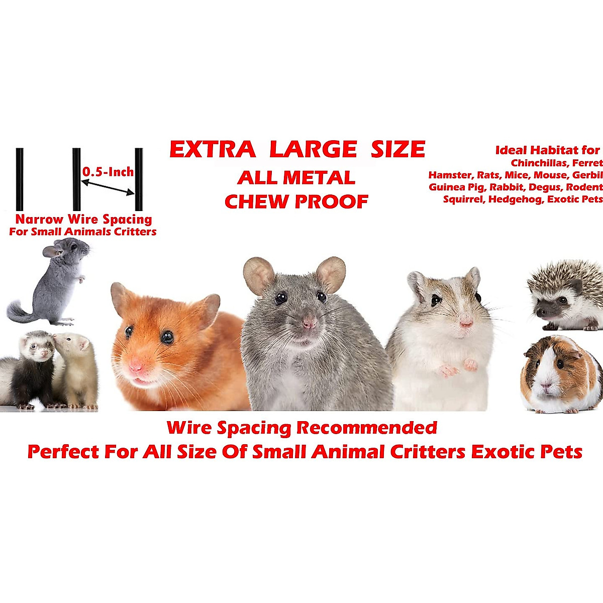Extra Large Wrought Iron 5-Tiers Chew-Proof Ferret Squirrel Chinchilla Sugar Glider Critter Animal Home Metal Cage Easy Clean Pull Out Tray with Removable Rolling Stand
