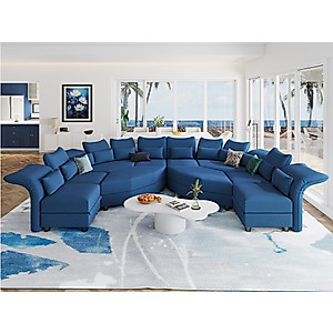 LLappuil Sectional Sofa Convertible U Shaped High Back Modular Couch with Storage Wide Chaise 10 Seat Comfy Modular Sectional Couch Scratch Resistant Easy Clean for Living Room, Blue