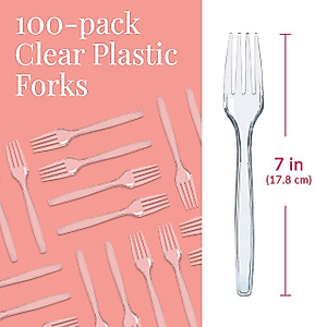 Prestee 100 Clear Plastic Forks, Plastic Forks Heavy Duty, Clear Forks Silverware, Plastic Cutlery, Disposable Forks Pack, Bulk Disposable Flatware, Plastic Utensils Set, Disposable Silverware Cutlery