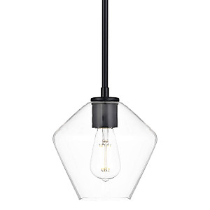Linea di Liara Macaria Modern Glass Farmhouse Pendant Lighting for Kitchen Island and Over Sink Lighting Fixtures Matte Black Pendant Light Hanging Ceiling Light Angled Clear Glass Shade, UL Listed