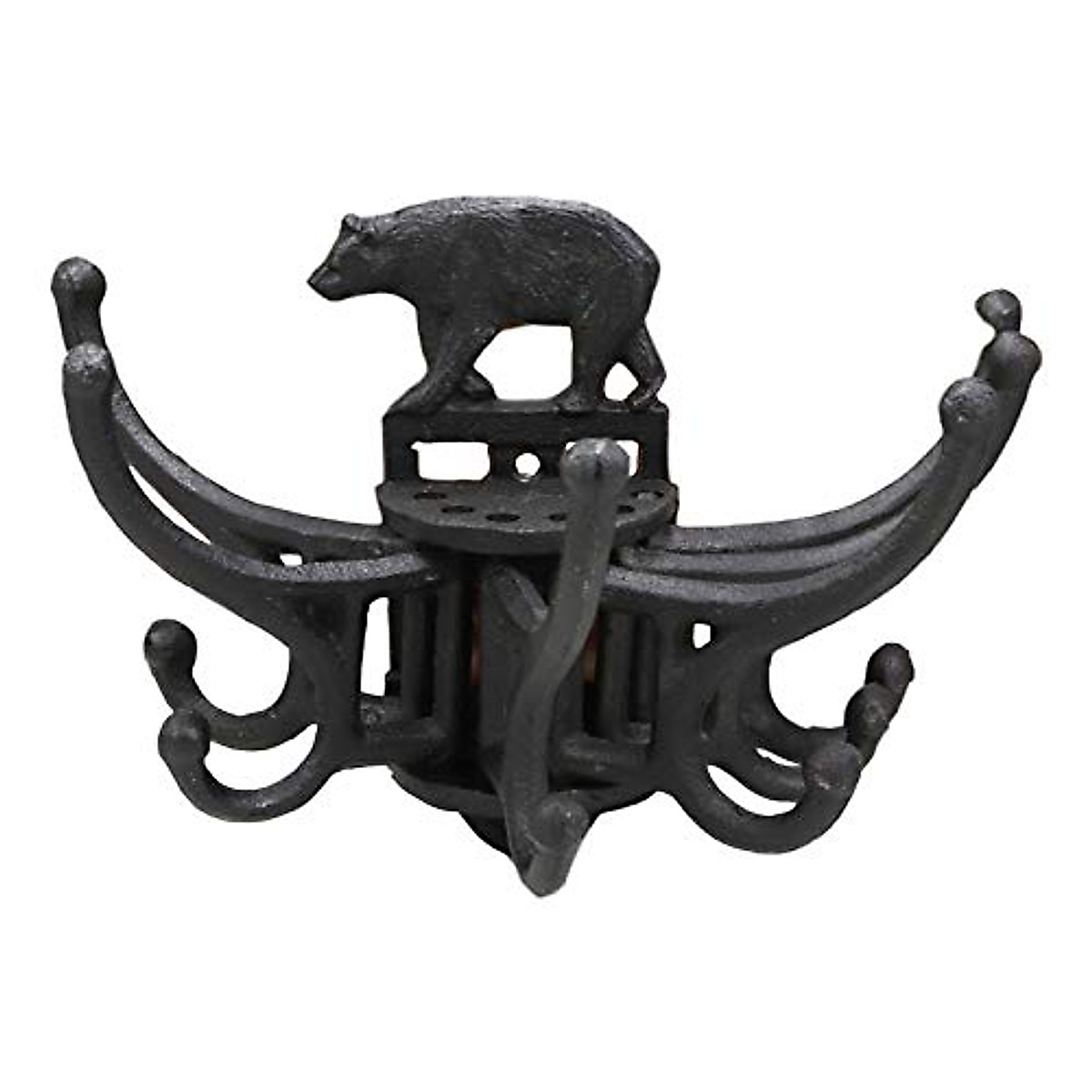 Ebros Cast Iron Rustic Forest Black Bear Free Spinning Movable Hanging Wall Hooks 9" Wide Western Bears Themed Mount Hook for Coats Hats Keys Leashes Backpacks Cabin Lodge Country Accent Decor