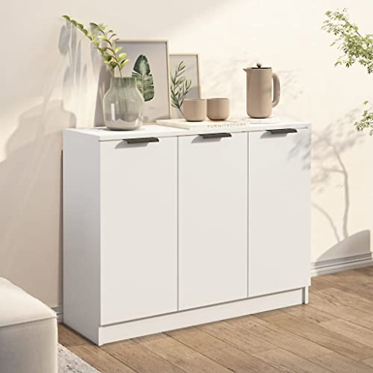 loibinfen Sideboard Buffet Server Storage Cabinet with 3 Doors, Console Table Home Kitchen Sideboard Dining Room Furniture Entryway Cupboard, White 35.6"x11.8"x27.6" -AA