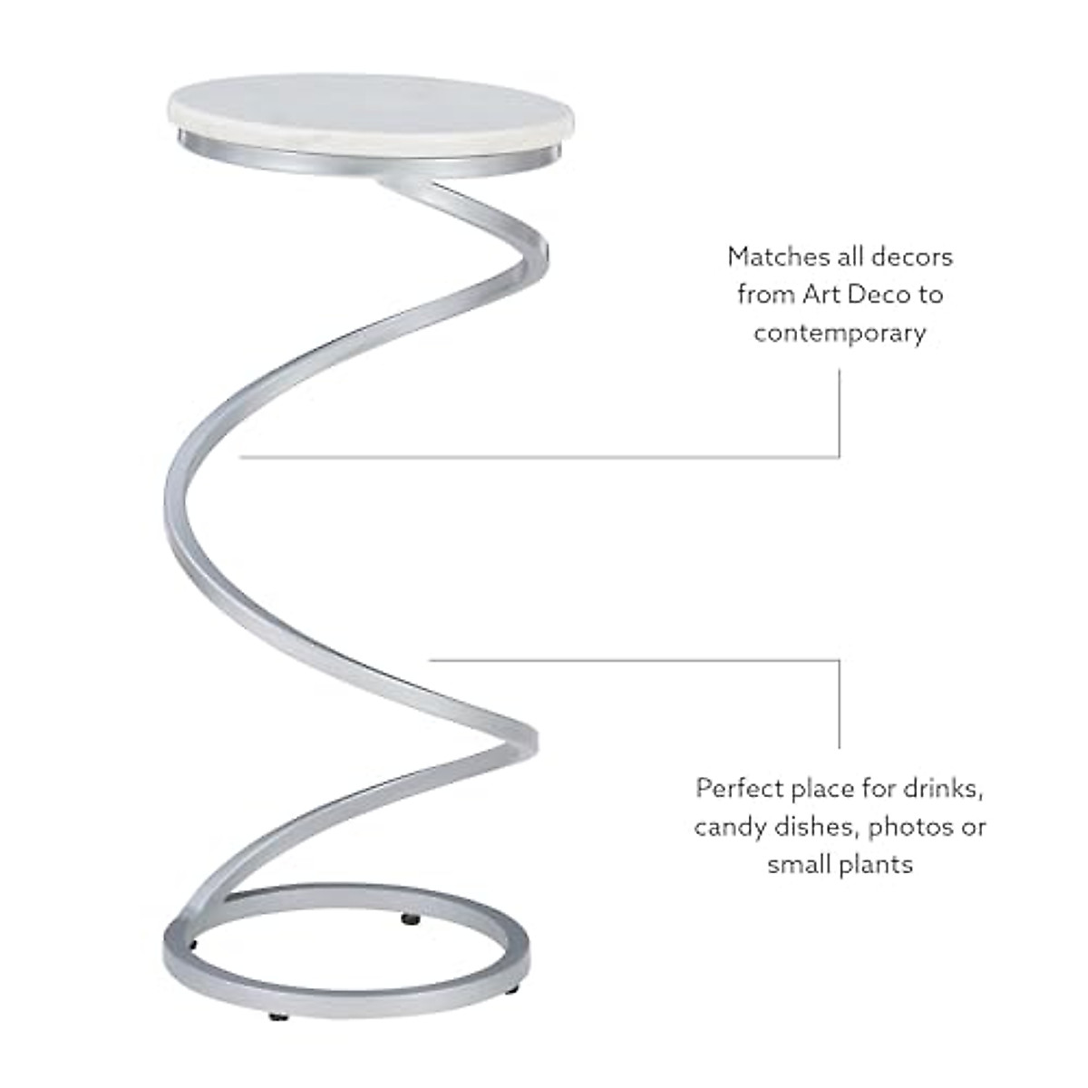 Powell Company Silver Spiral Metal Base with White Marble Top Drink Powell Nora Table