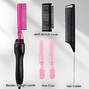 Pink Hot Comb Electric Hot Comb Heating Pressing Combs Hair Straightening [Power:42w]