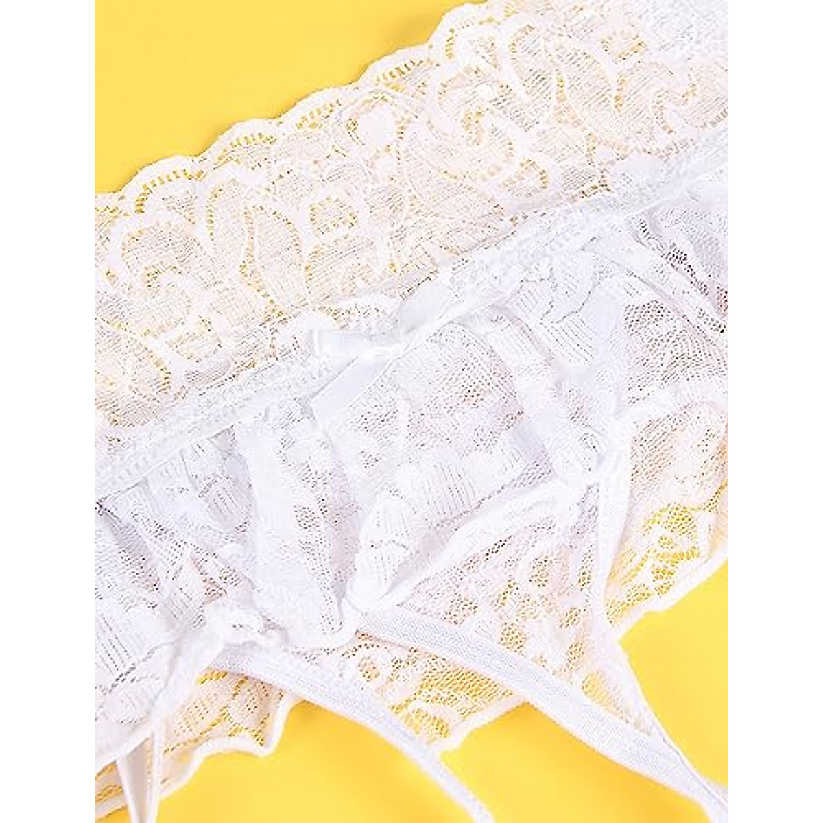 Valentine Garter Belt Lingerie White Lace Garter Belt Set for Women Plus Size Mesh Garter Blets with 4 Straps for Thigh High Stockings