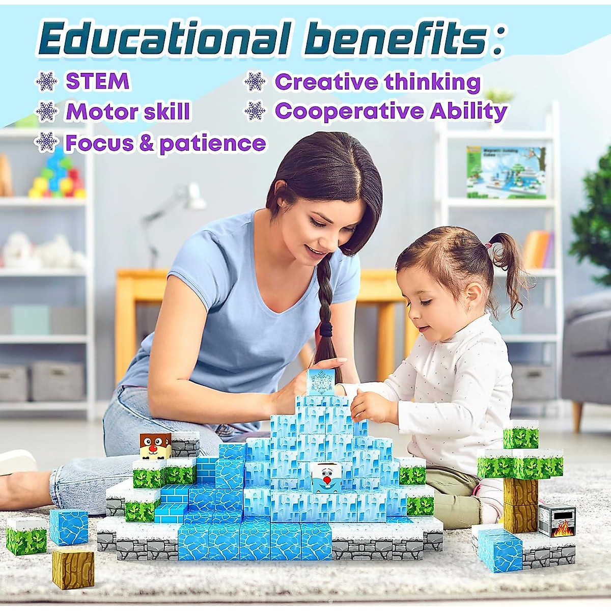 Magnetic Blocks-Build Mine Magnet World Frozen Edtion,Toys for Girls Age 3 4 5 6 7 8 Princess Castle STEM Sensory Kids Games Toys for Toddler Christmas Birthday Gifts for 3+ Years Old Girls & Boys