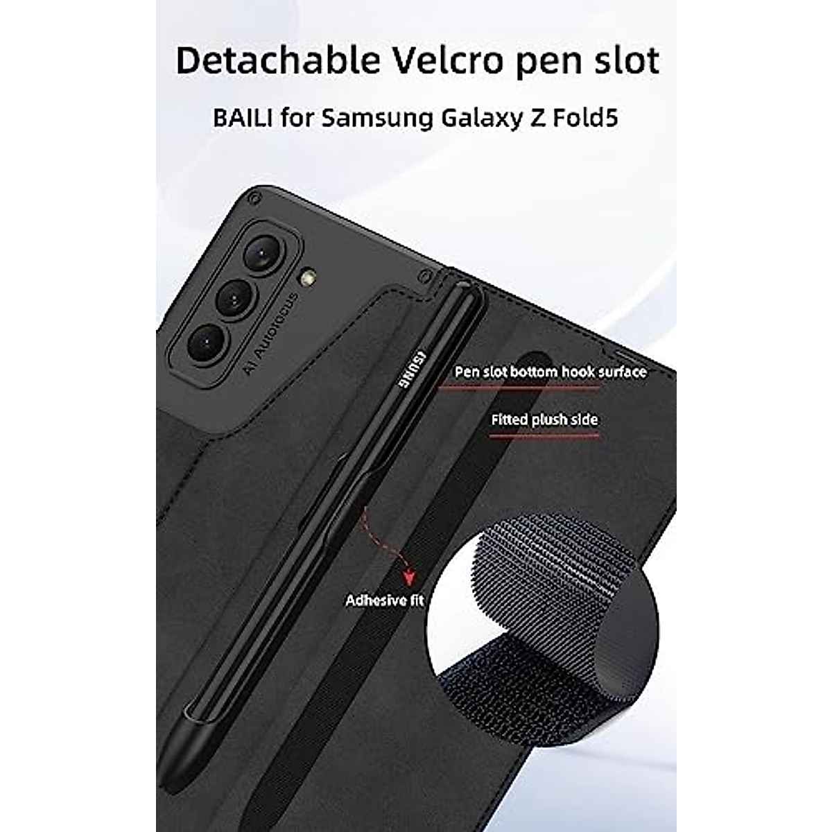BAILI Galaxy Z Fold 5 Case with S Pen Slot,Galaxy Z Fold5 Flip Holster with HD Screen Film and Attached Card Slot,Instantly Converts Into Phone Bracket Cover for Samsung Z Fold 5-Carbon Fiber Black