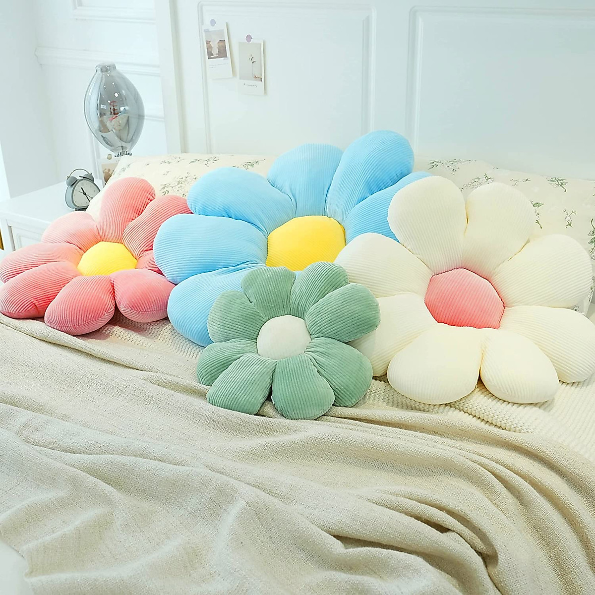 Flower Pillow Cute and Comfortable Floor Cushions Soft Fun Plant Throw Pillows Preppy Aesthetic Room Decor for Couch,Sofa,Chair(Sage Green,14.5)
