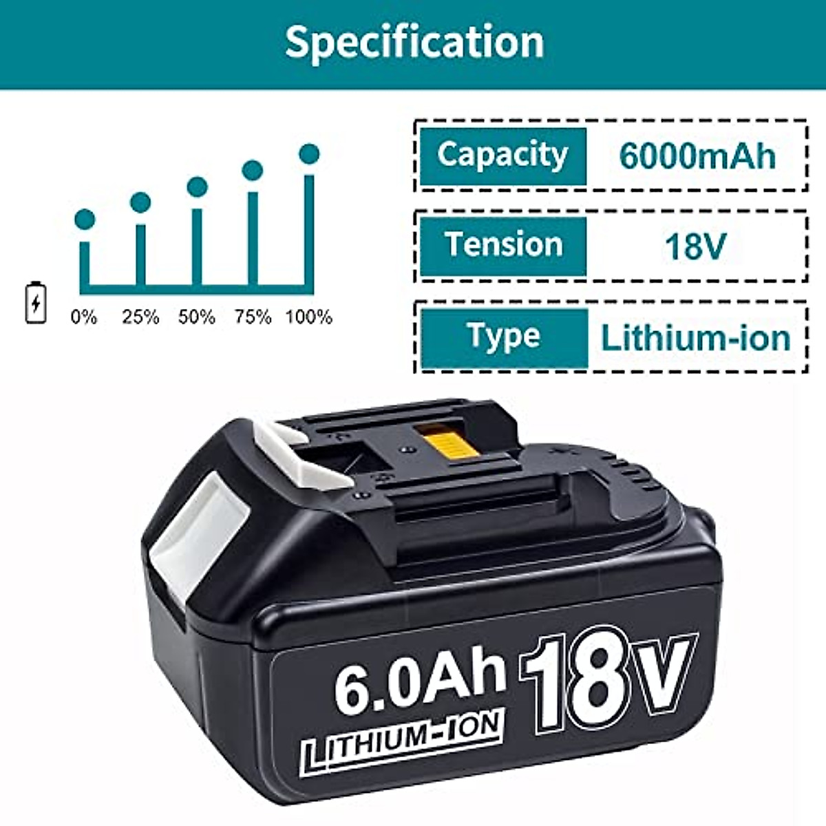 DTK 2Packs 6.0Ah Battery Replacement for Makita 18V Battery BL1860B BL1850B BL1840B BL1830B BL1820B