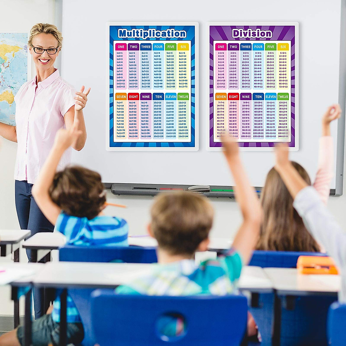 Outus Fully Laminated Educational Math Posters Multiplication Division Addition Subtraction Educational Poster for Elementary School Classroom Preschool Kids Learning(4 Pieces,Assorted Style)