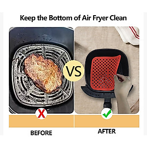 2 PackAirFryer Silicone liners,None stick 8 inch Air Fryer liner square mat, Reusable Air fryer insert, Fits 3-5 QT Air Fryer pot Parchment paper replacement liners, microwave safe, dishwasher safe