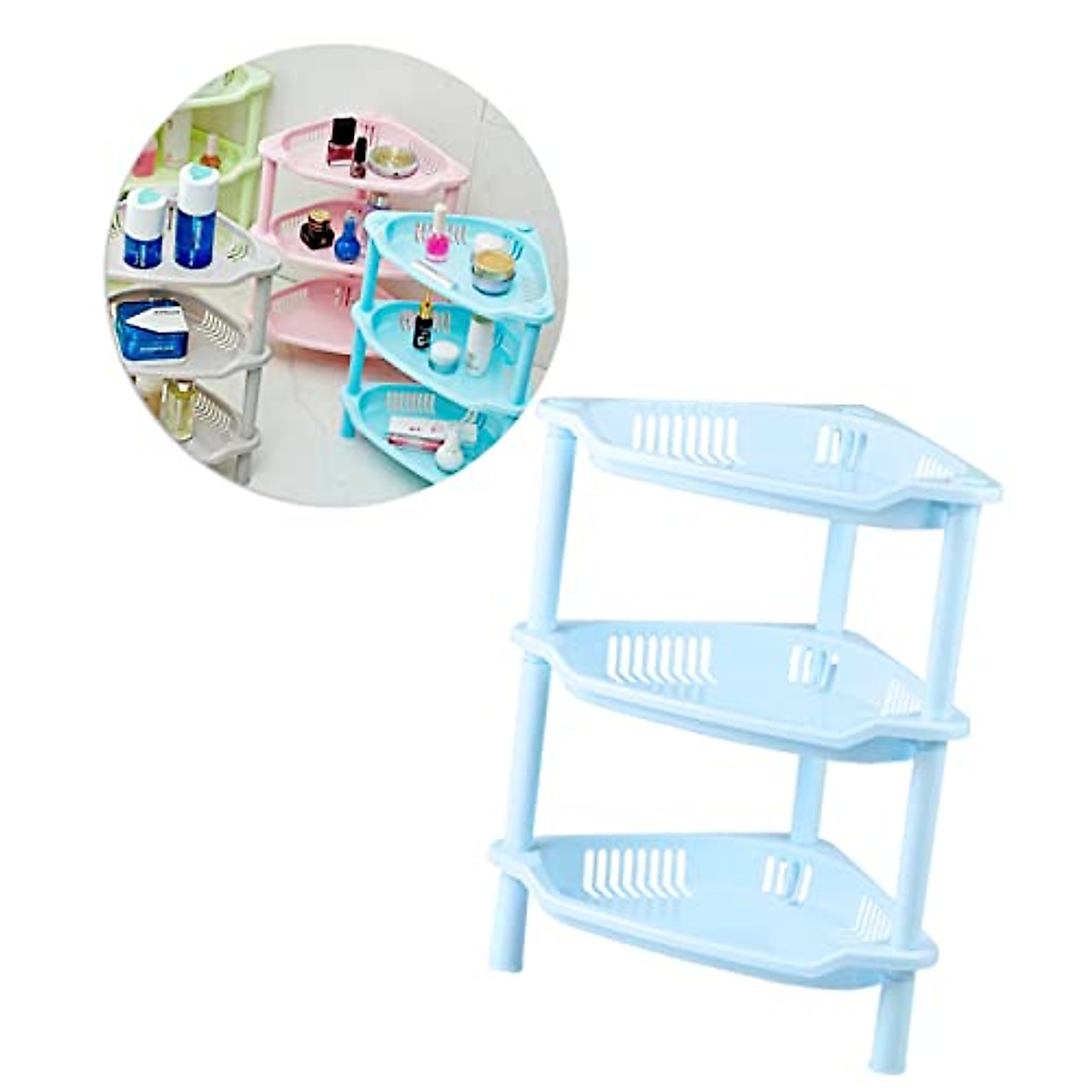 STOBAZA 2pcs 3 Home Household Stand Organizer Shelves for Plastic Rack Corner Storage Bathroom Desk Basket Shelf Kitchenblue Layer Small