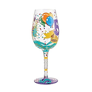 Enesco Designs by Lolita Happy 50th Birthday Hand-Painted Artisan Wine Glass, 1 Count (Pack of 1), Multicolor
